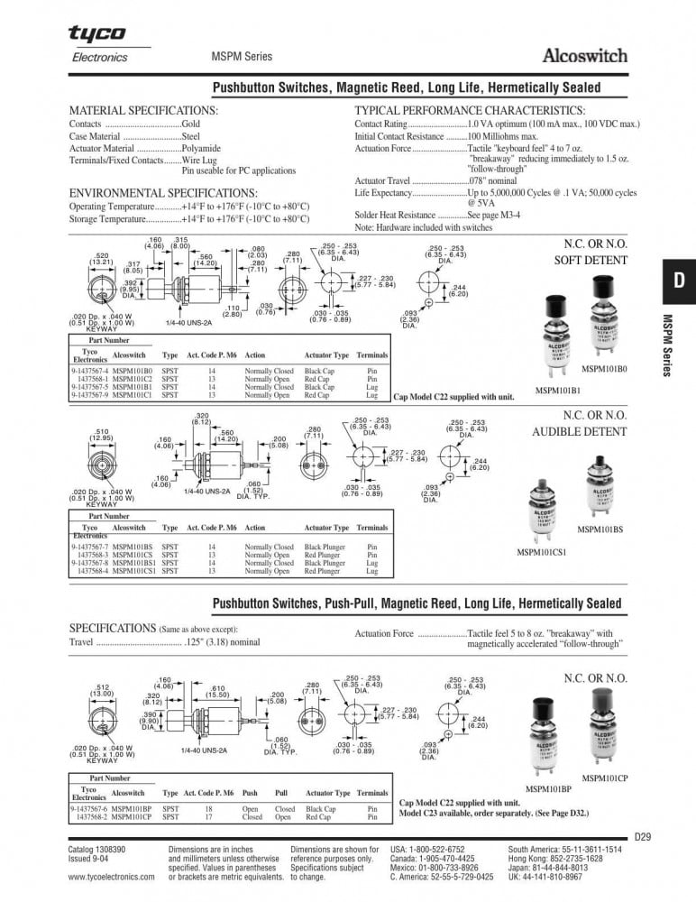 TE Connectivity pushbutton switch document page 8