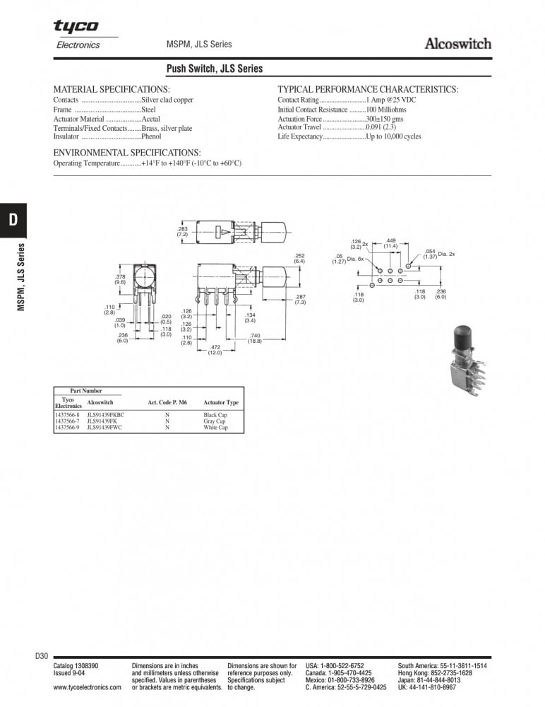 TE Connectivity pushbutton switch document page 9