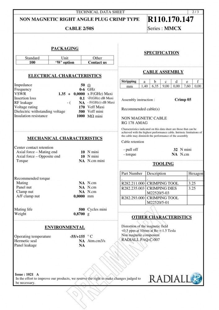 Radiall R110.170.147 technical document page 2