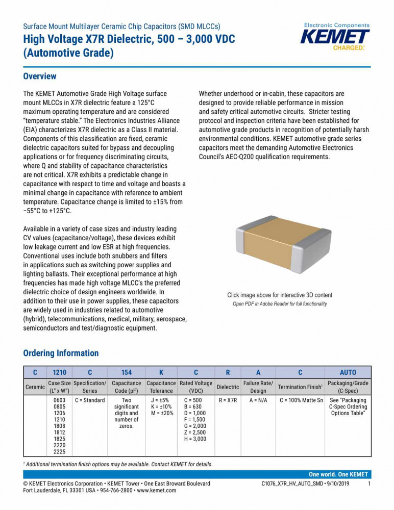 KEMET C1206C102KGRACAUTO datasheet page 1