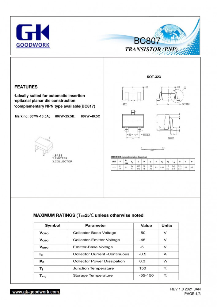 BC807-40W datasheet page 1