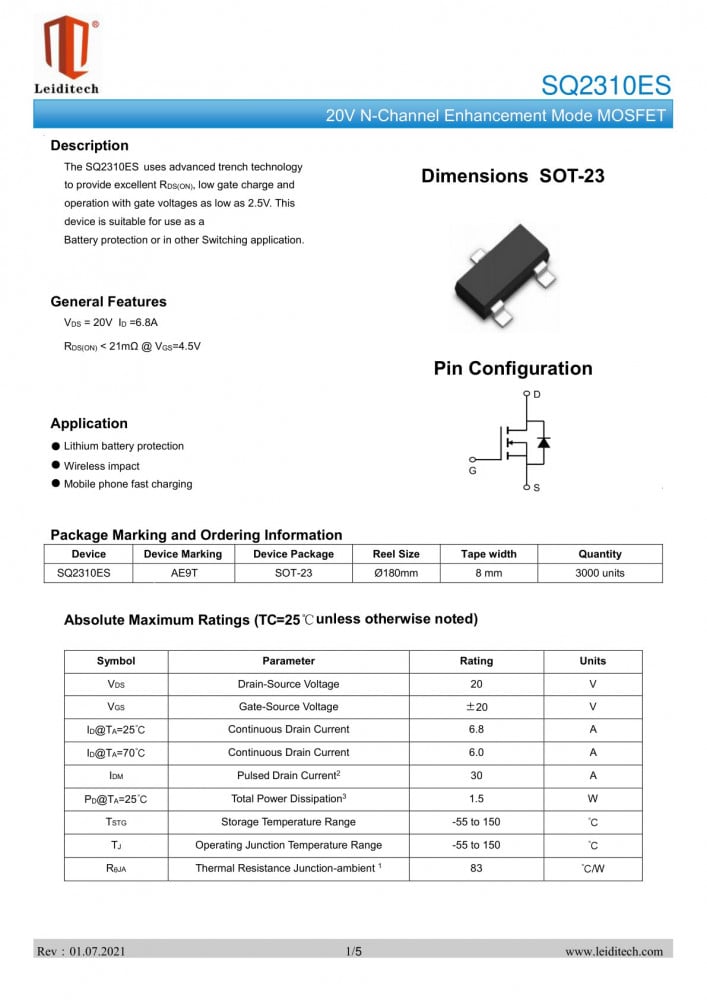 SQ2310ES datasheet page 1
