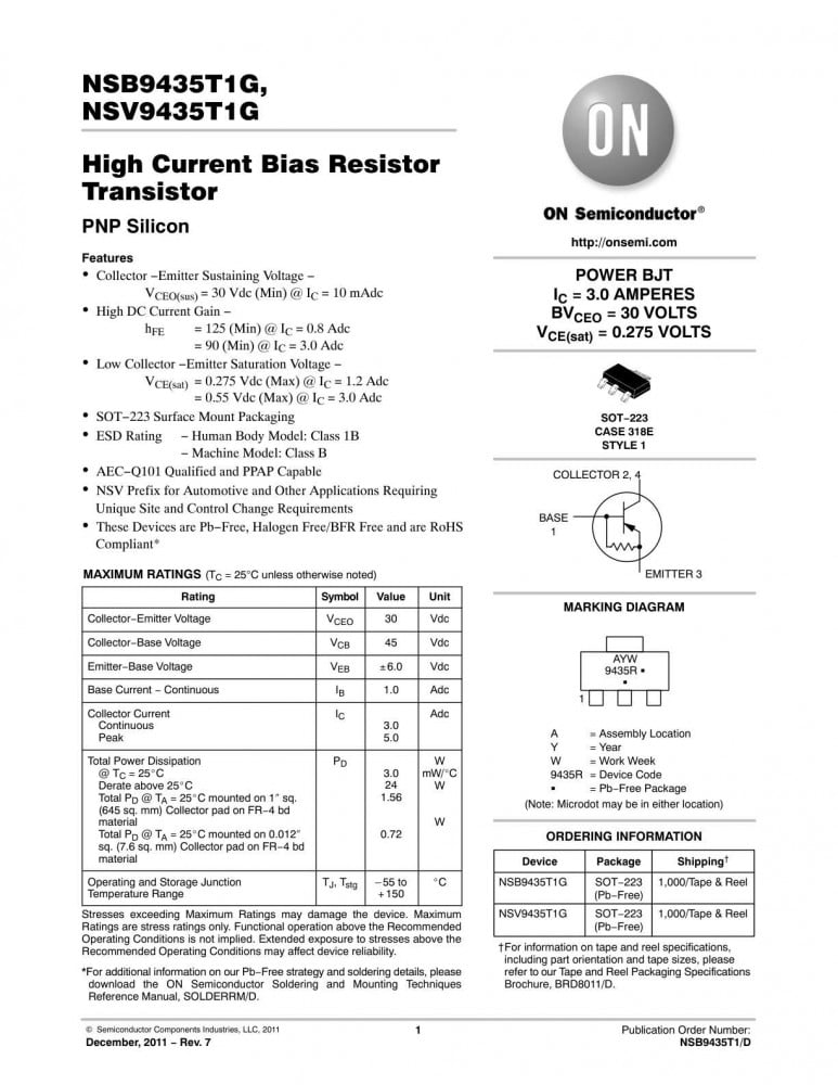 NSB9435T1G datasheet page 1