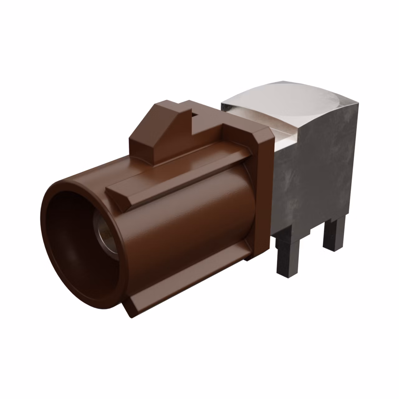 FAKRA Jack, Right-Angle, PCB Receptacle, Through Hole, Brass Body, Tin (Sn) Plated, Keying Code F, Brown, Tape and Reel, 50 Ohms for sale