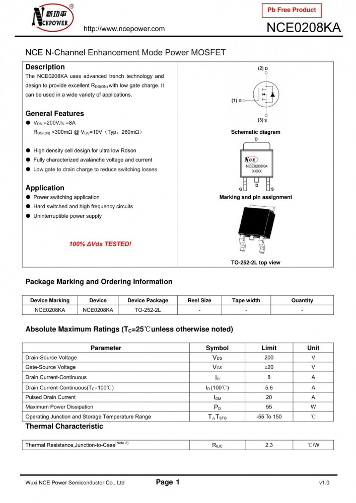 NCE0208KA datasheet page 1