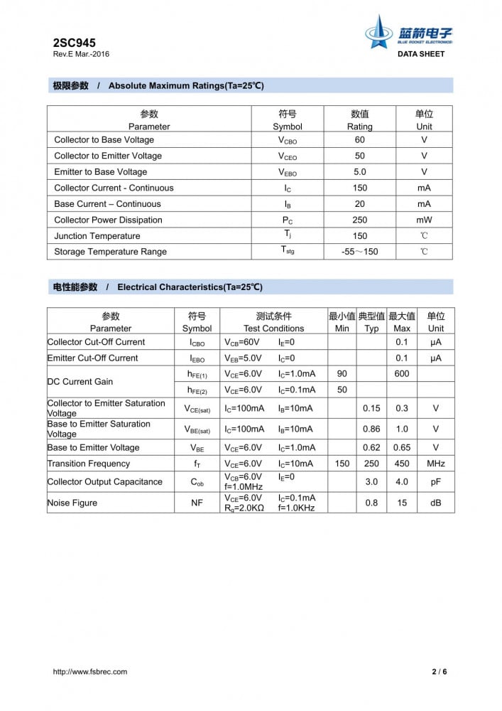 2SC945-P datasheet page 2