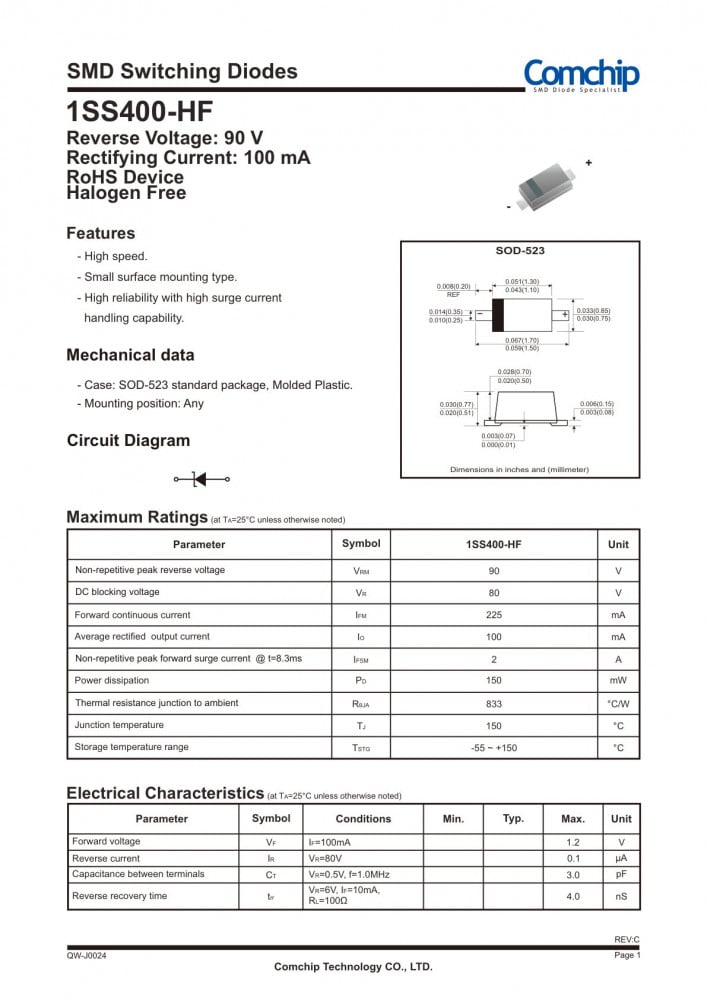 1SS400-F-HF datasheet page 1