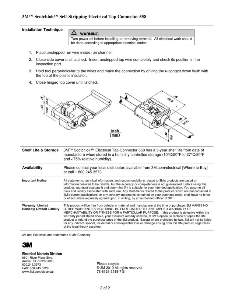 3M Scotchlok 558-POUCH technical datasheet page 2