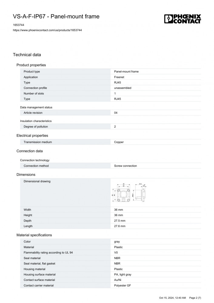 Phoenix Contact 1653744 product documentation page 2