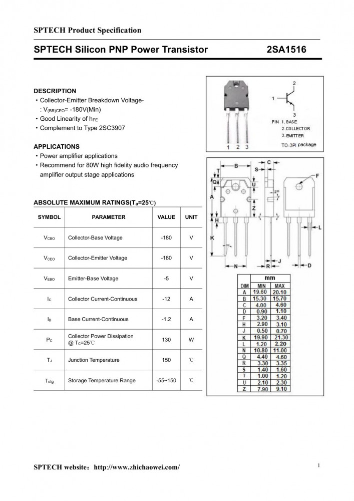 2SA1516 SPTECH datasheet page 1