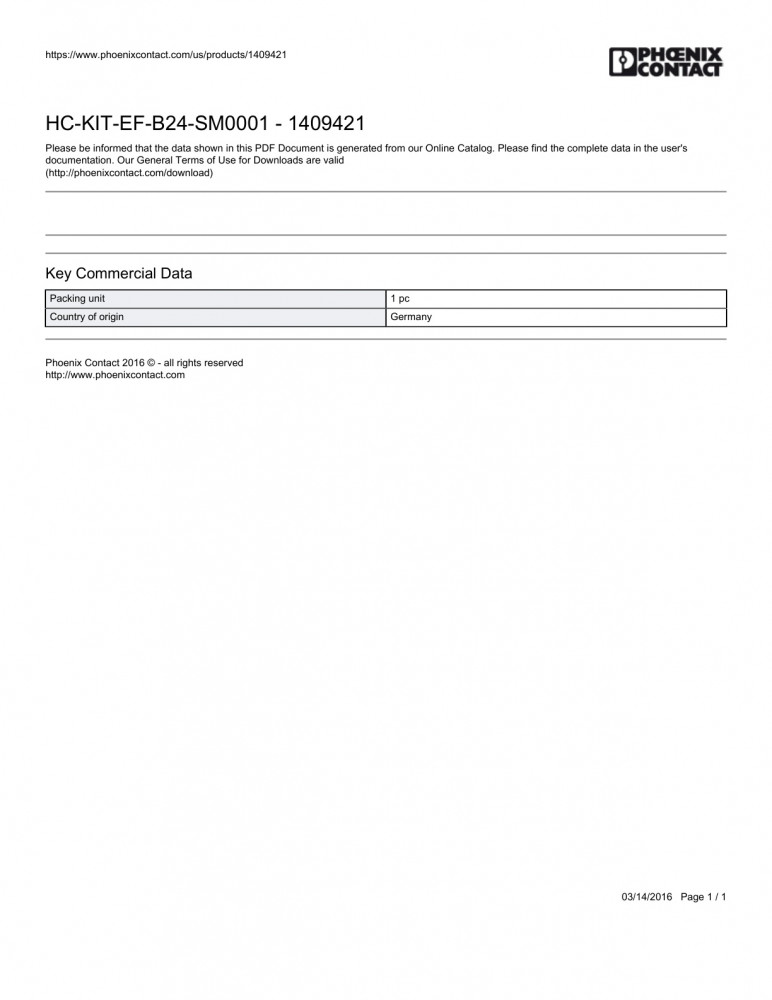 Phoenix Contact 1409421 catalog document preview