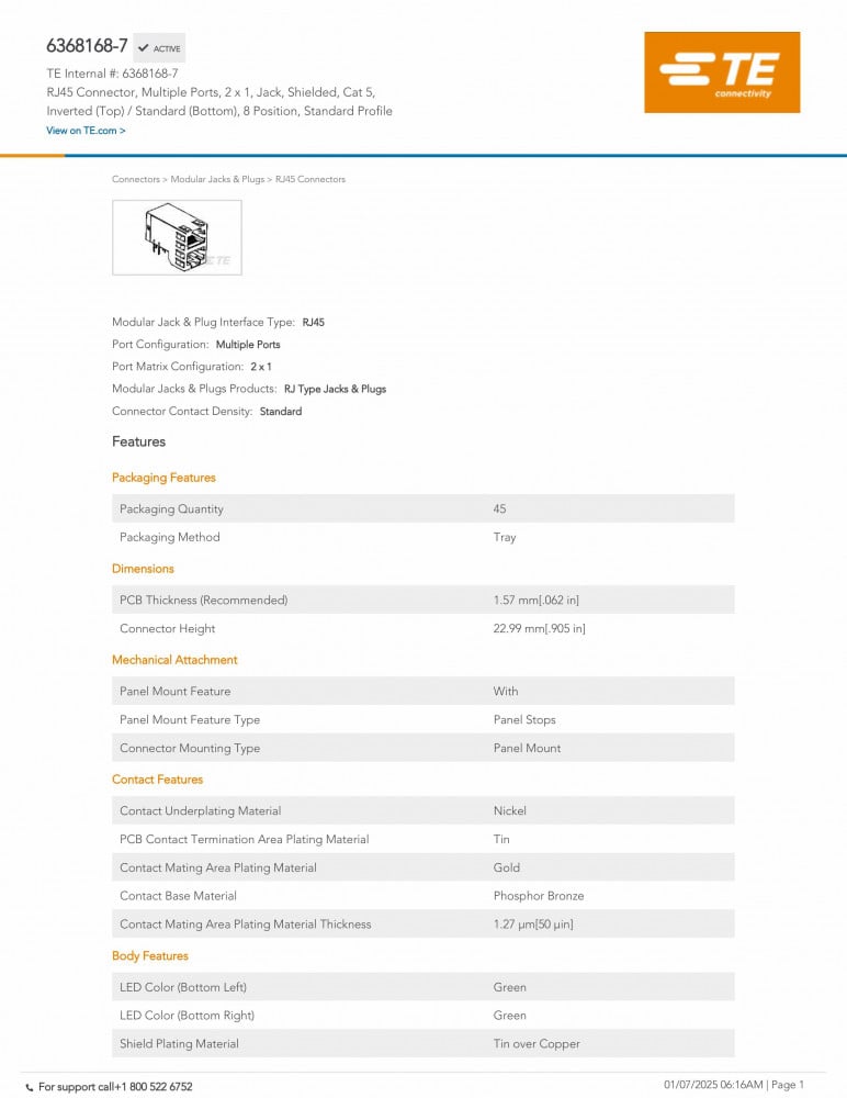 TE Connectivity 6368168-7 technical document page 1