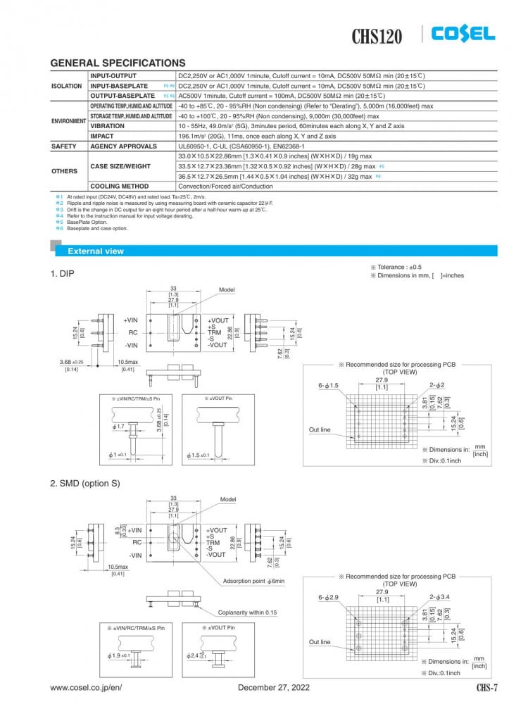 Cosel CHS-series datasheet page 7