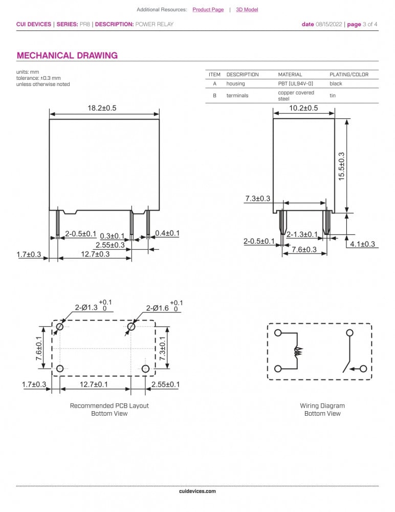 PR8 series datasheet page 3