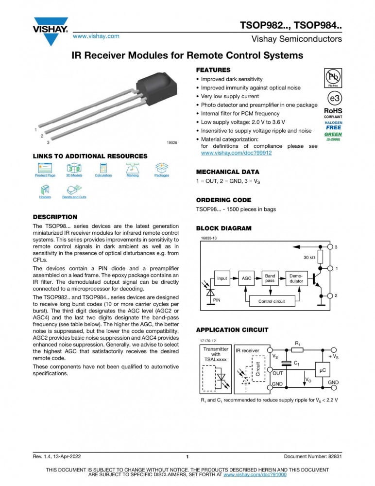 TSOP98456 datasheet page 1