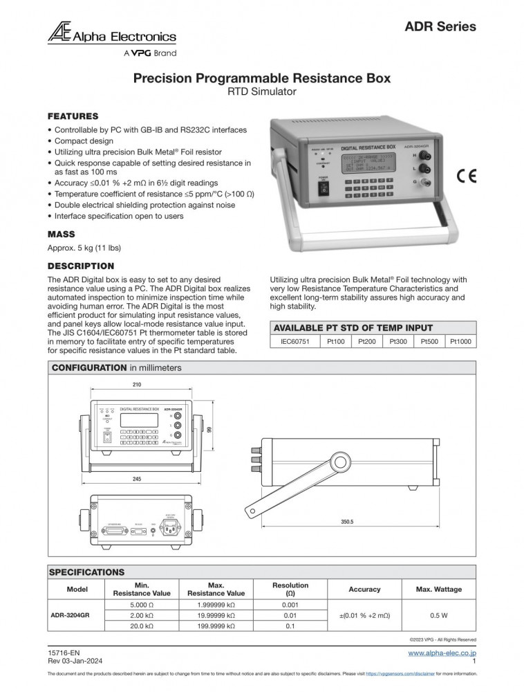 ADR Series precision programmable resistance box product documentation