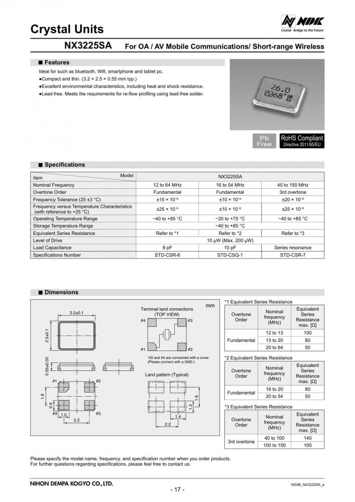 NDK NX3225SA technical document page