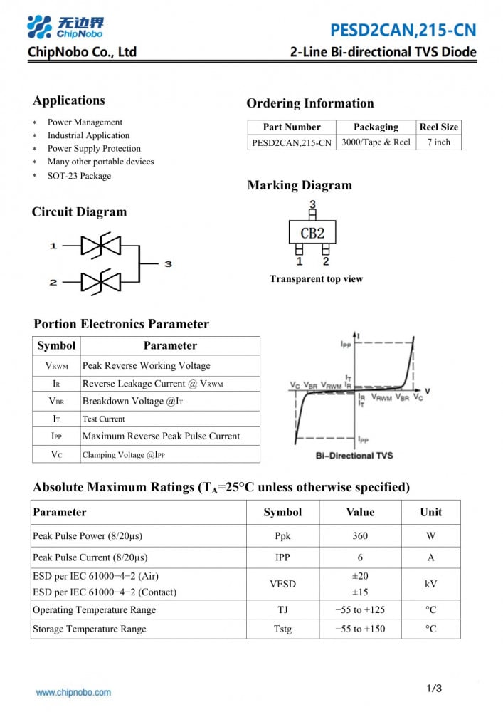 PESD2CAN,215-CN technical document page 1