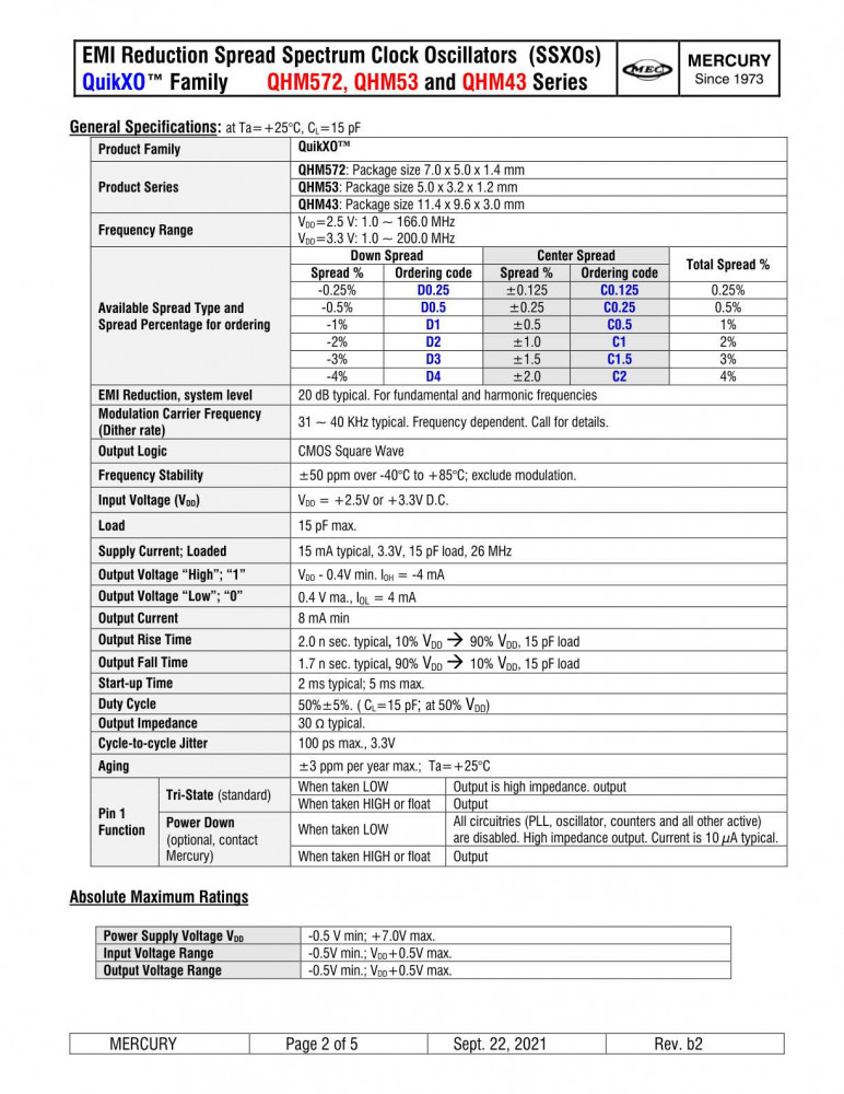 Mercury QuikXO datasheet page 2