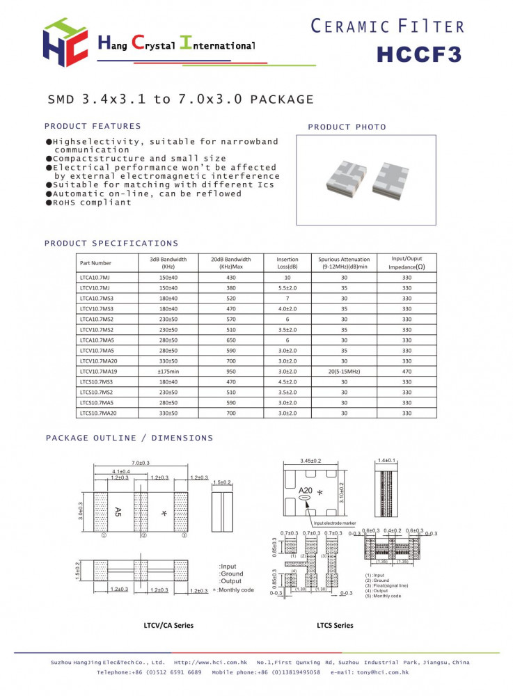 HCI HCCF3 ceramic filter technical document