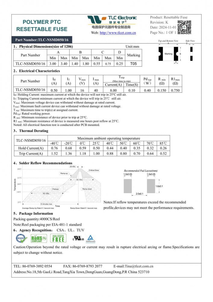 TLC-NSMD050/16 technical datasheet page
