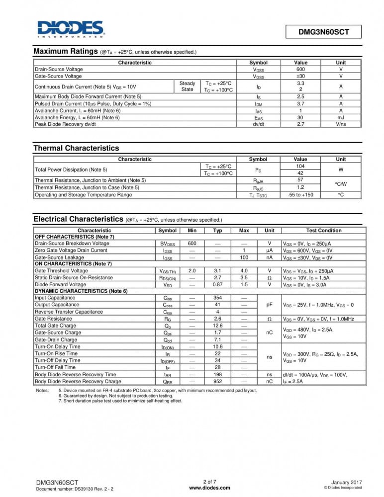 DMG3N60SCT datasheet page 2