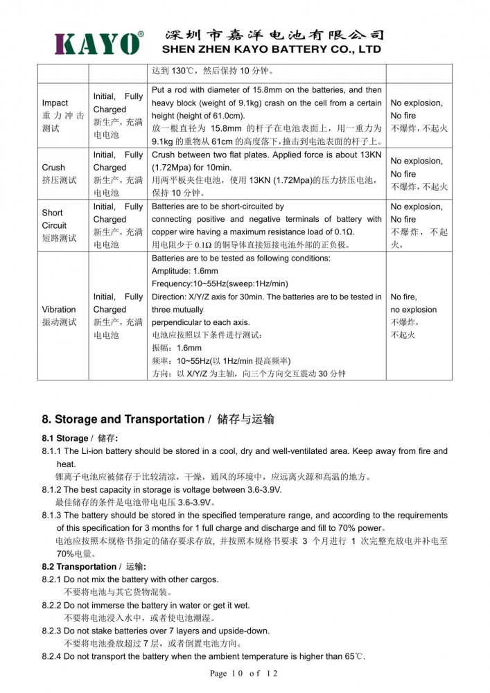 Battery specification document page 10