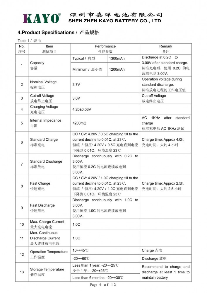 Battery specification document page 4