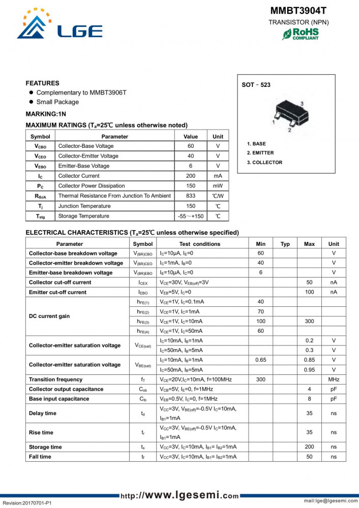 MMBT3904T datasheet page 1