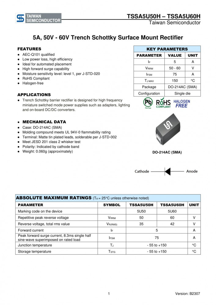 TSSA5U60H datasheet page 1