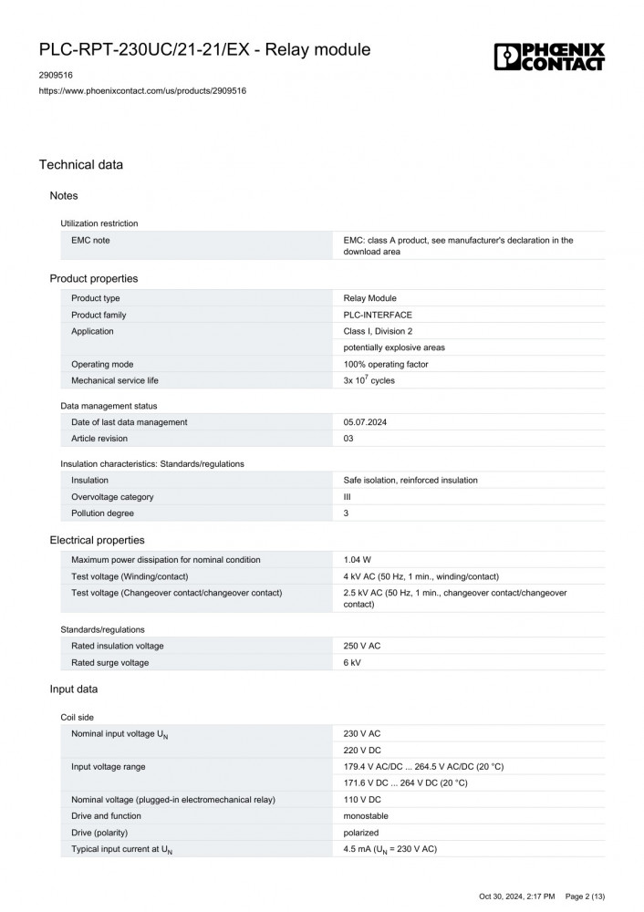 Phoenix Contact 2909516 technical document page 2