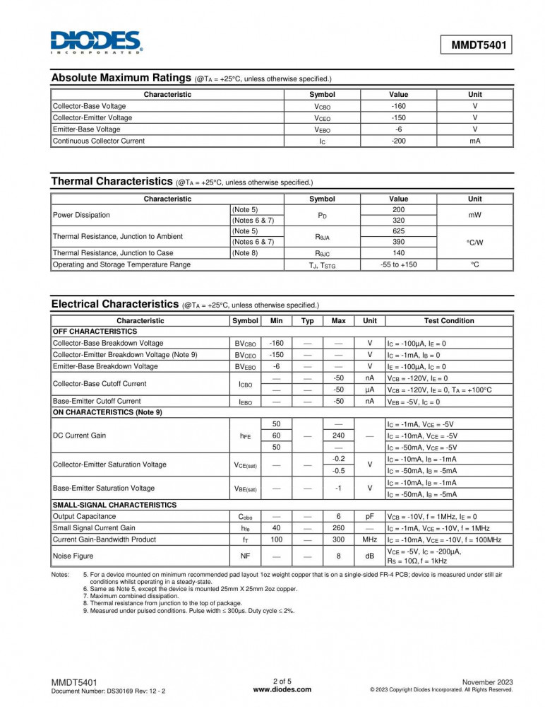 MMDT5401-7-F datasheet page 2