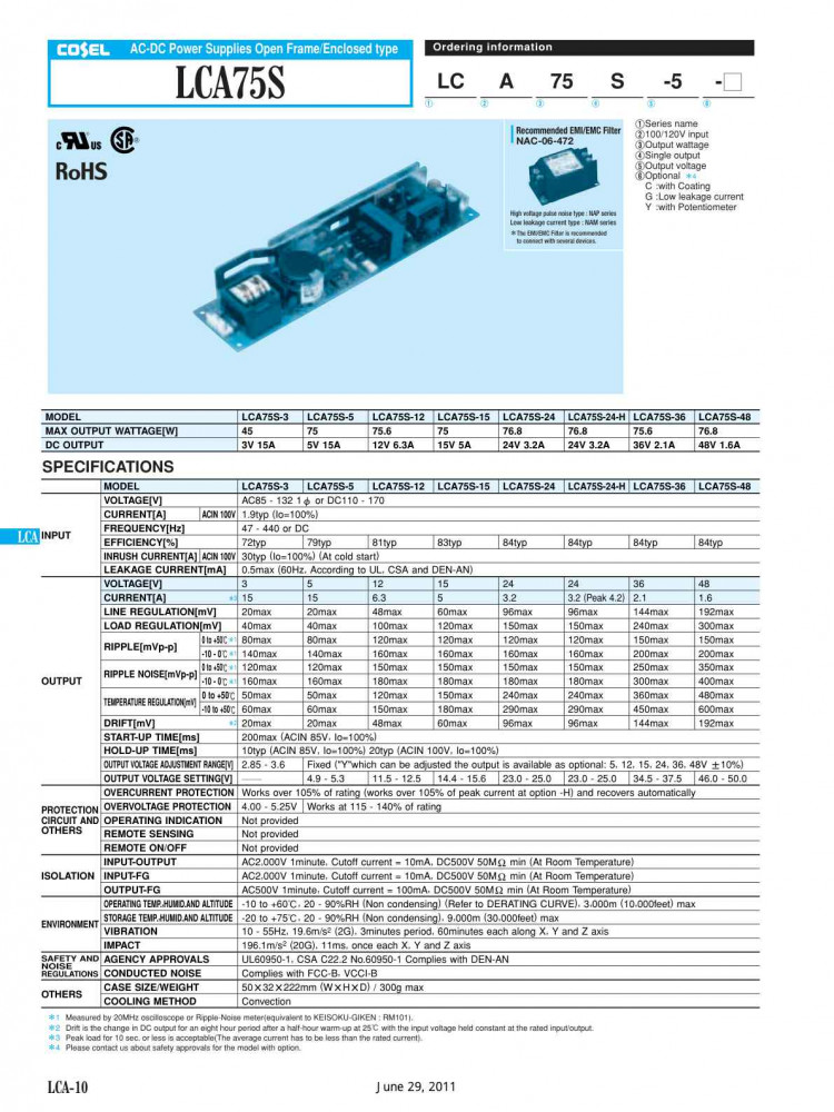 Cosel LCA series datasheet page 9