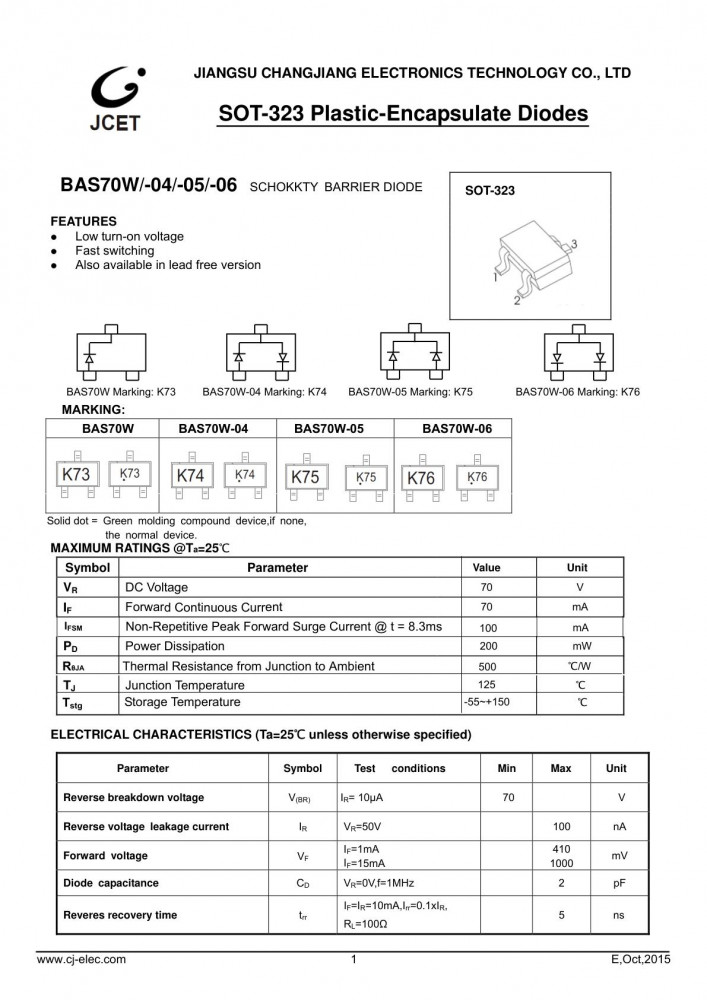 BAS70W-06 datasheet page 1