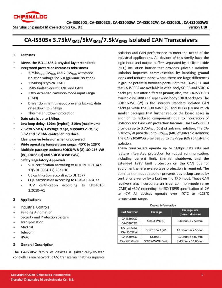 CA-IS3052W datasheet page 1