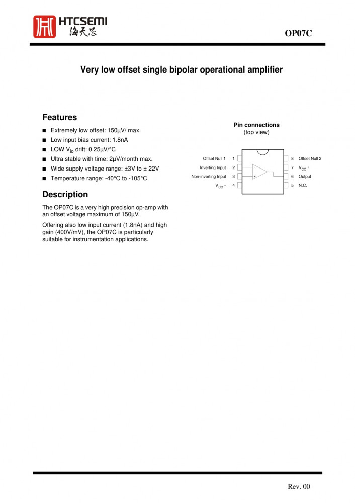 OP07CRZ technical document page 1