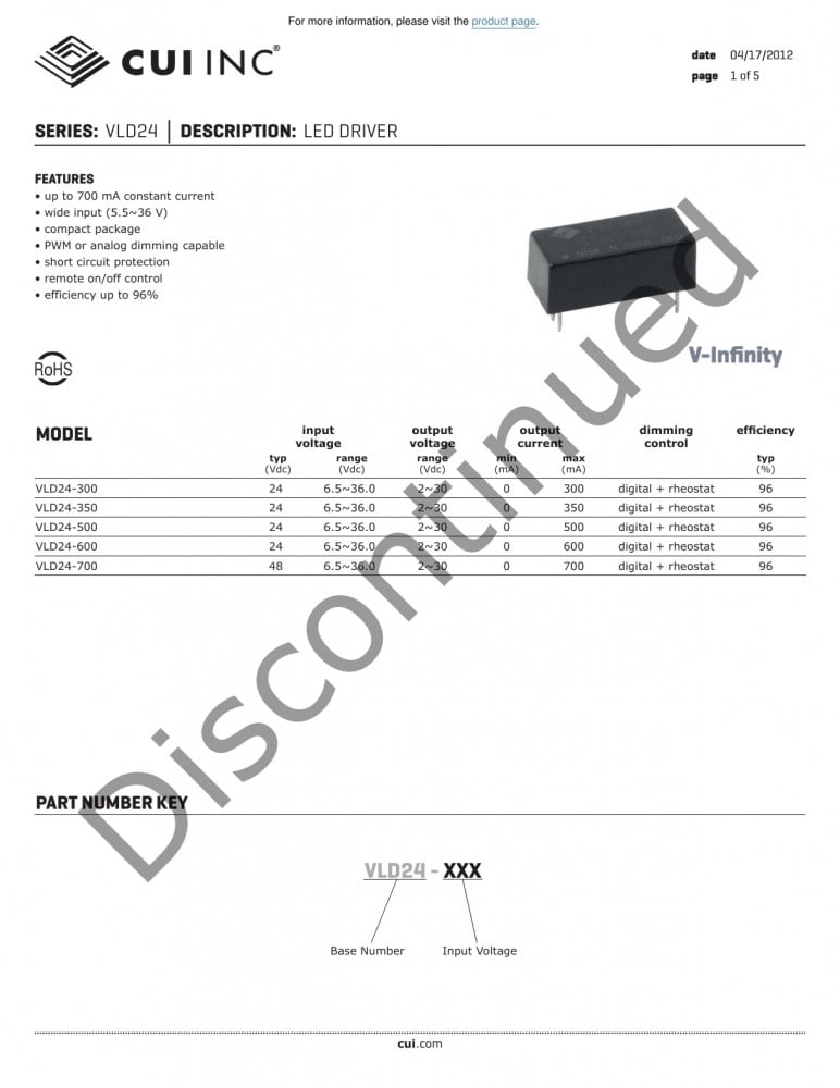 VLD24 series datasheet page 1