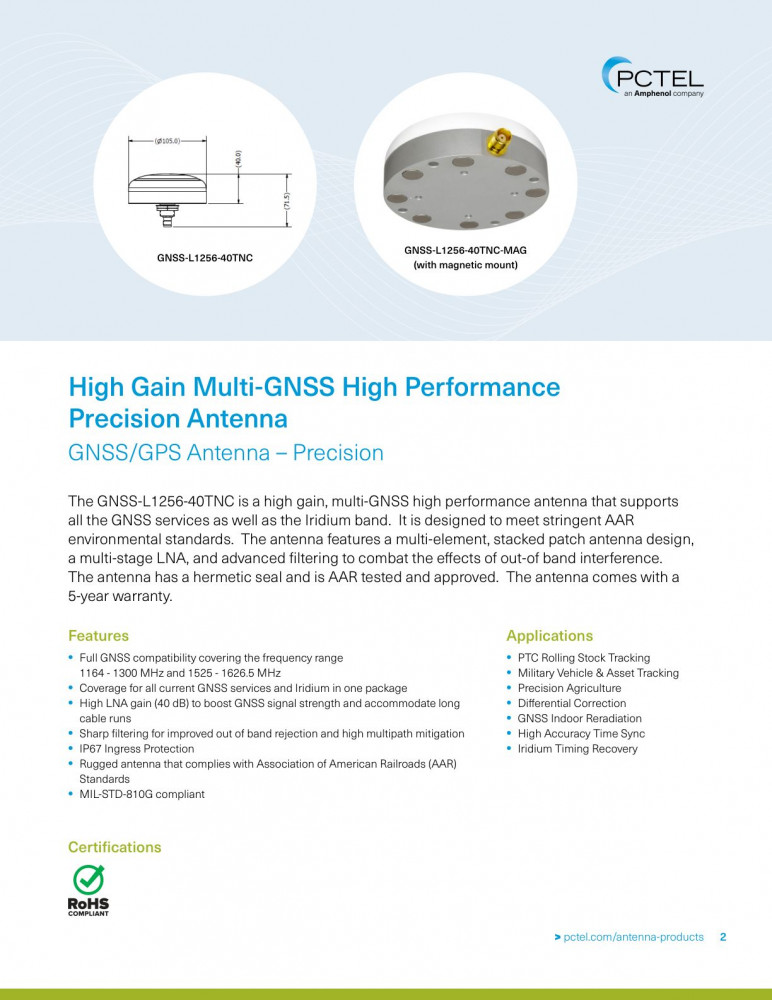 GNSS-L1256-40TNC technical document page 2
