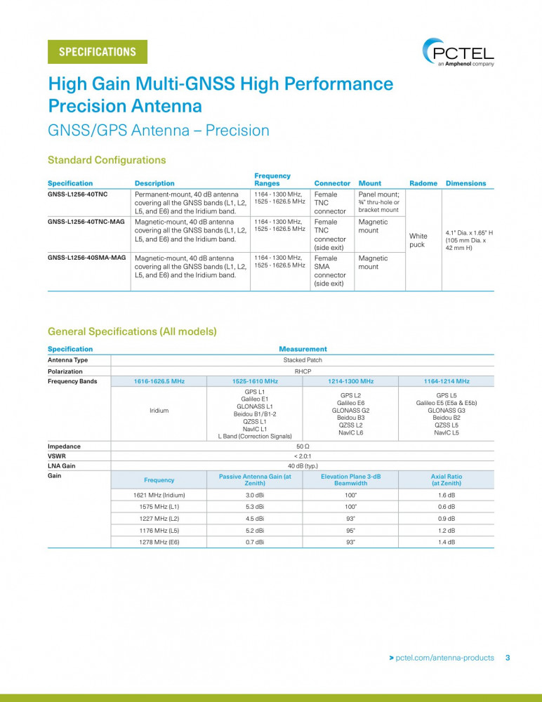 GNSS-L1256-40TNC technical document page 3