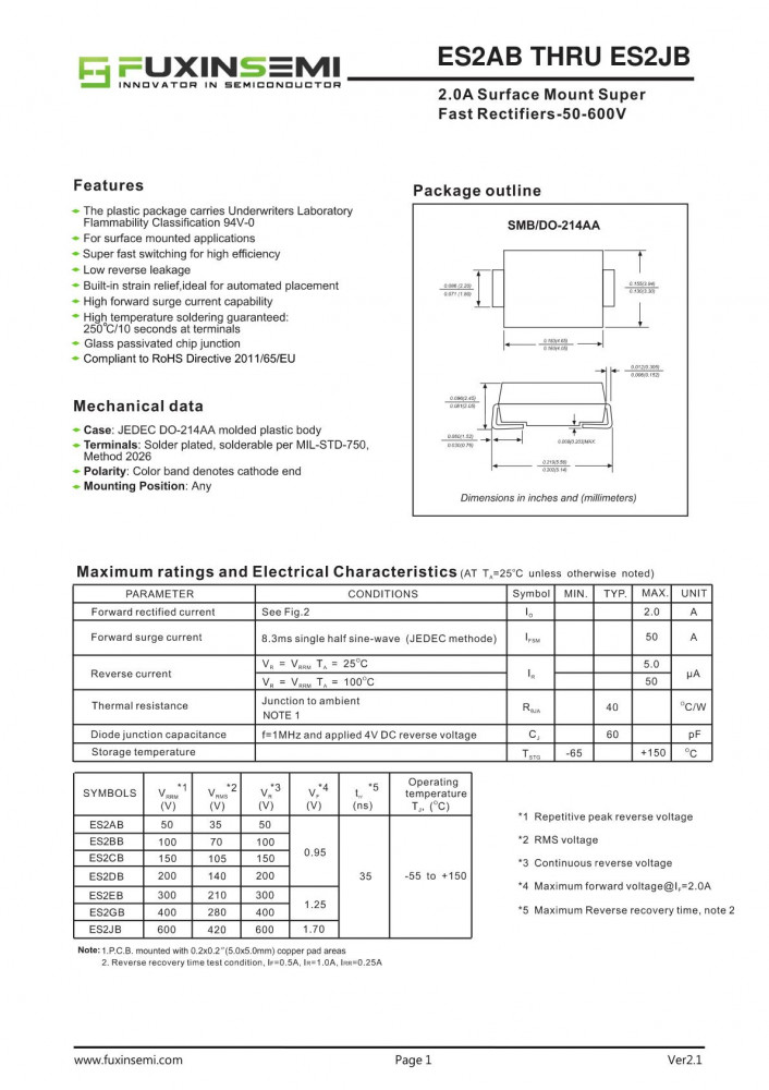ES2GB datasheet page 1