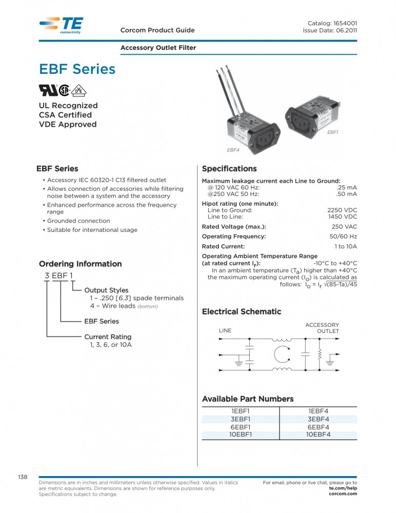 TE Connectivity EBF Series documentation page 1