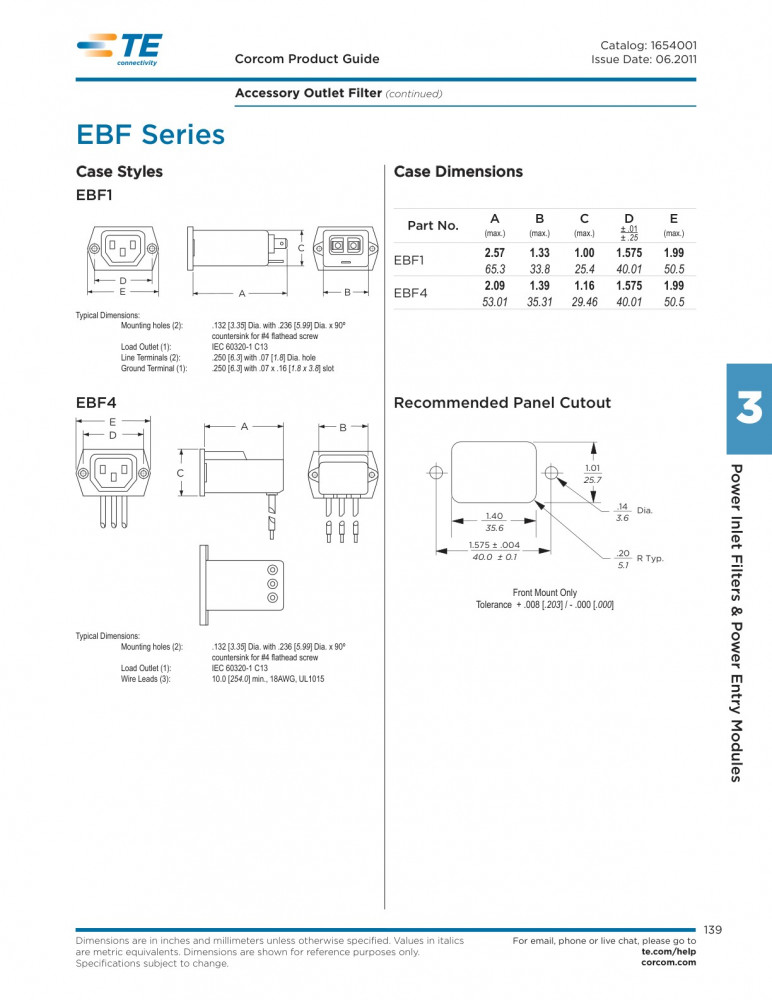 TE Connectivity EBF Series documentation page 2