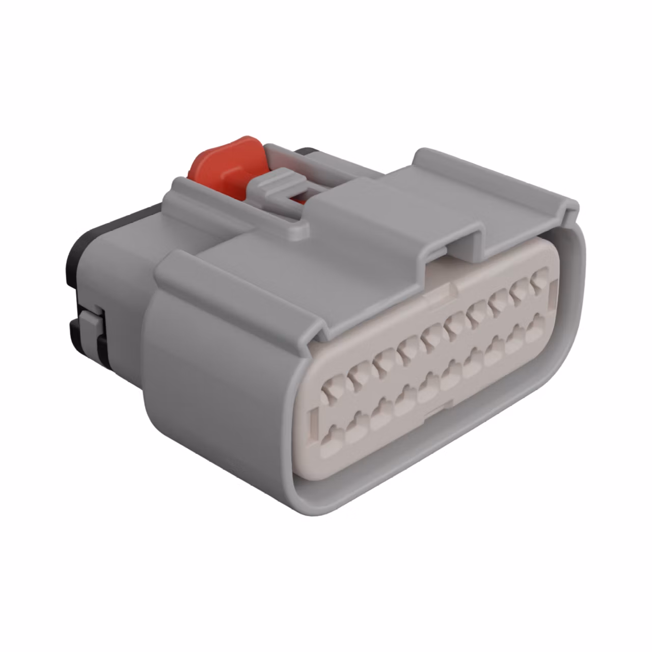 MX150 Mat-Sealed Female Connector Assembly, Dual Row, 20 Circuits, Keying Option D, with Connector Position Assurance, Stone Gray for sale