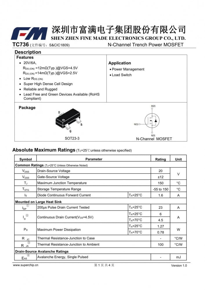 TC736 datasheet page 1