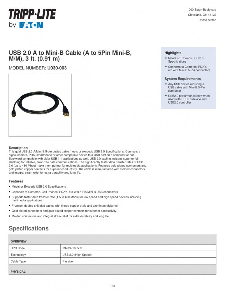 U030-003 technical document page 1