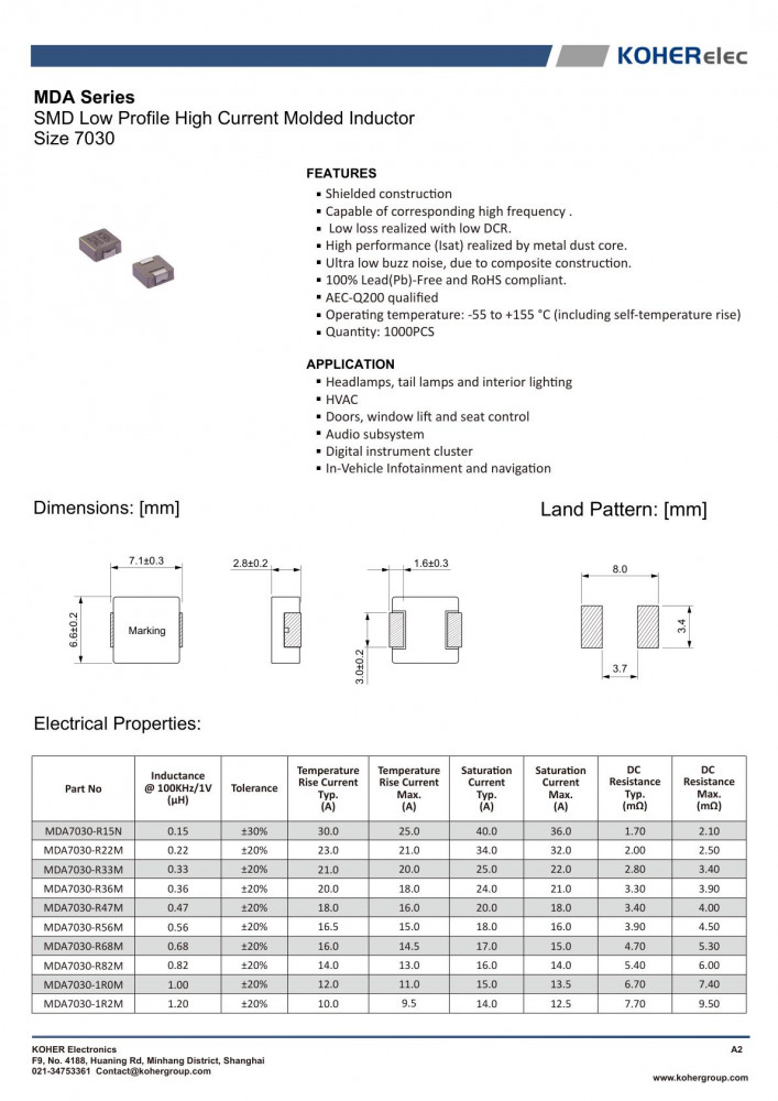 KOHERelec MDA7030 datasheet page 1