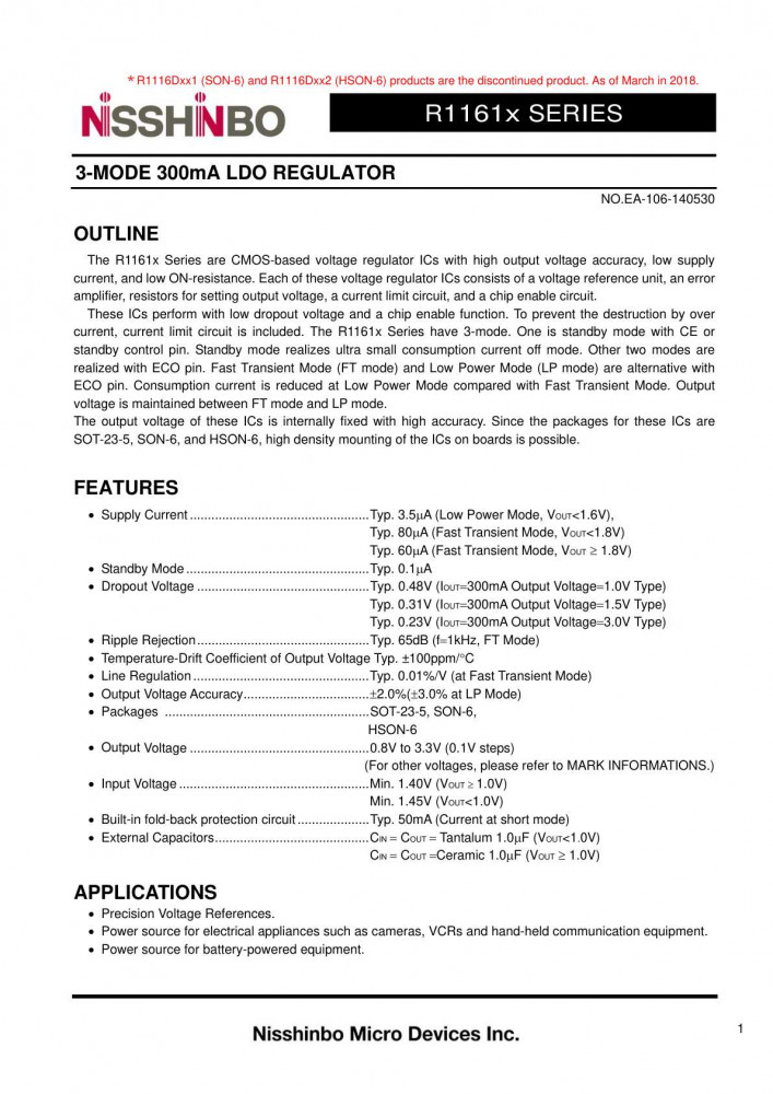 R1161 datasheet page 1