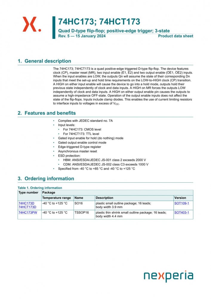 74HC173 datasheet page 1
