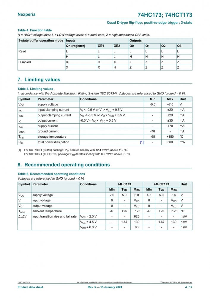 74HC173 datasheet page 4