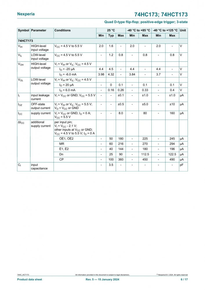 74HC173 datasheet page 6
